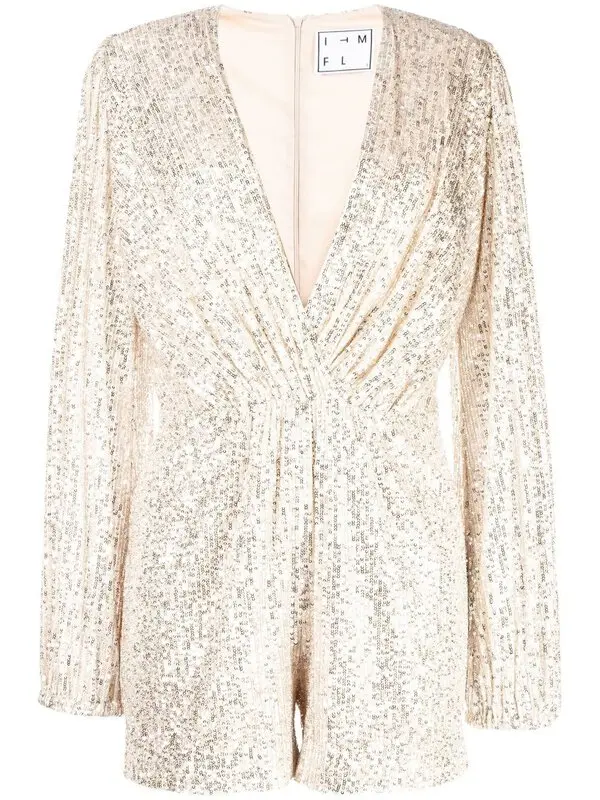 IN THE MOOD FOR LOVE Sequinned Long-sleeve Playsuit - Silver