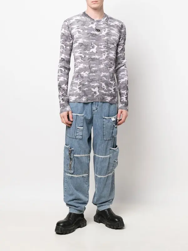 DIESEL® Wide Leg Cargo Distressed Jeans