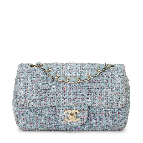 WHAT GOES AROUND COMES AROUND Chanel Blue Tweed Rectangular Flap Mini