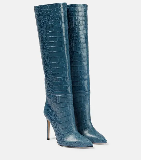Paris Texas Croc-effect Leather Knee-high Boots - Blue