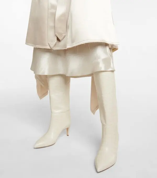 Paris Texas Croc-effect Leather Knee-high Boots - White