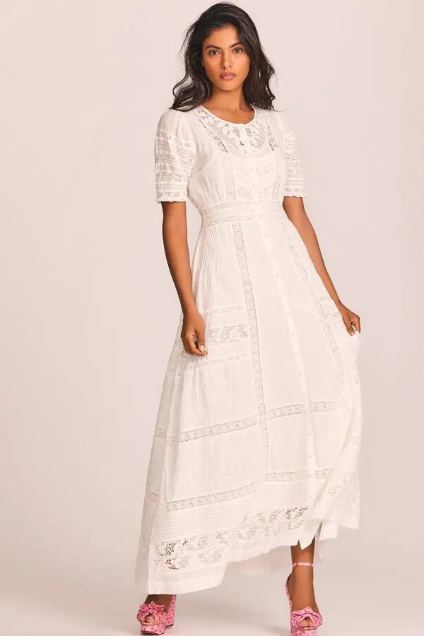 knee length dresses for ladies Loveshackfancy Women's Minka Maxi Dress - White main image 1
