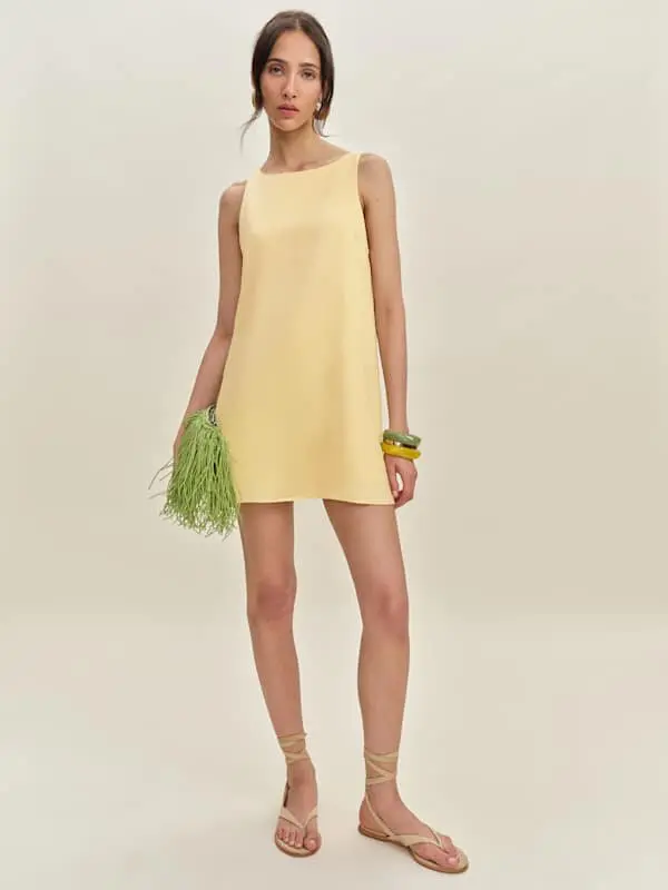 linen dress short sleeve Mid Length Women Dresses, Short Sleeve Summer Linen Dress, Washed Linen Women Dresses SJ9715, S / Off White