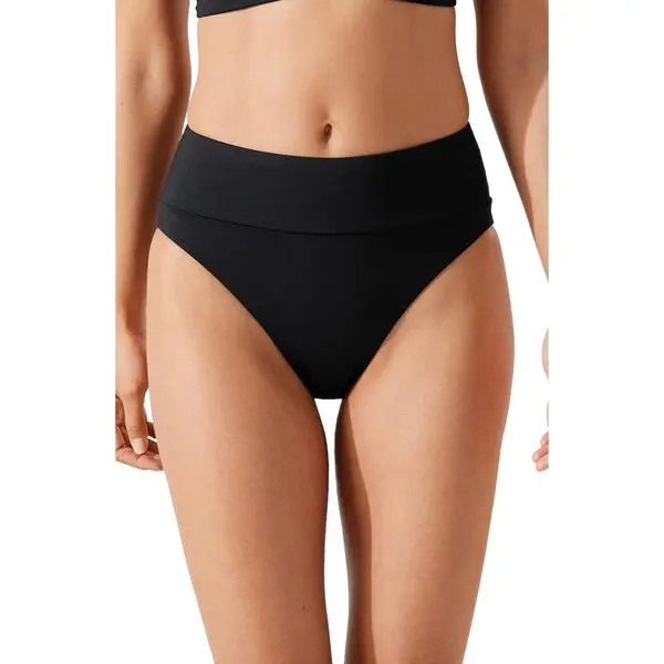 Tommy Bahama Palm Modern High Waist Bikini Bottom - Black