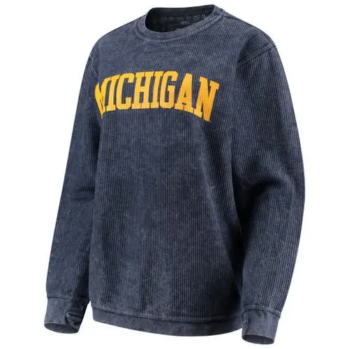 PRESSBOX Michigan Wolverines Comfy Cord Vintage Wash Basic Arch Pullover Sweatshirt