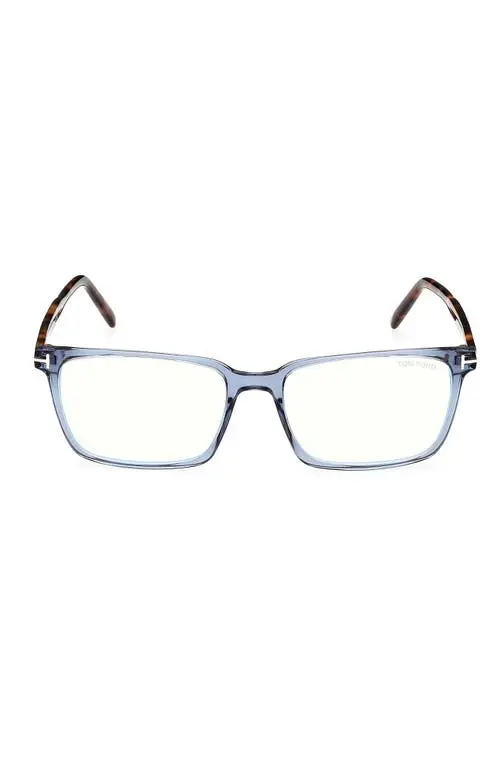 TOM FORD 55mm Rectangular Blue Light Blocking Eyeglasses - Shiny Blue