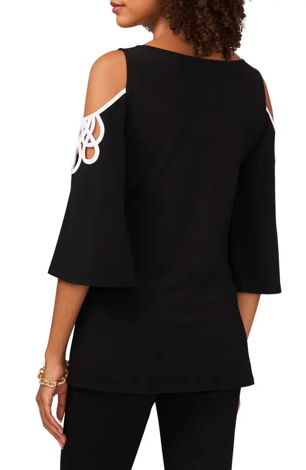 Chaus Cold Shoulder Three-quarter Sleeve Blouse - Black/ White