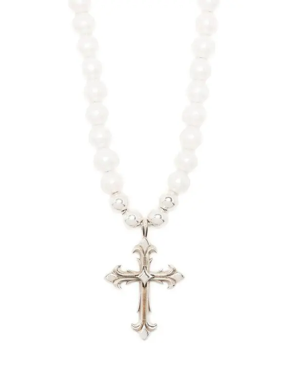 Emanuele Bicocchi Pearl Necklace With Cross Pendant - White