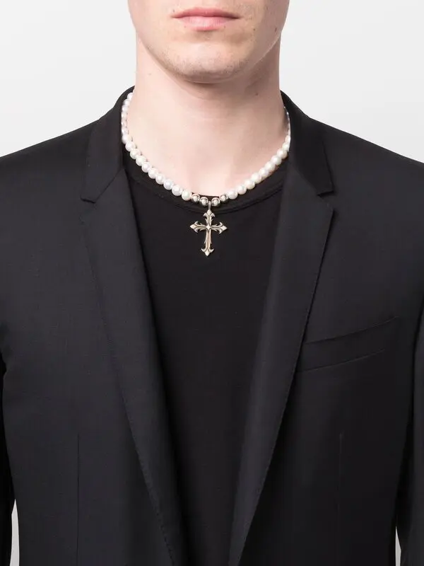 Emanuele Bicocchi Pearl Necklace With Cross Pendant