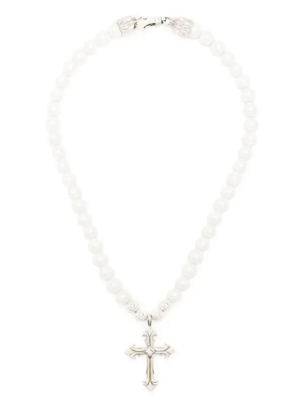 Emanuele Bicocchi Pearl Necklace With Cross Pendant