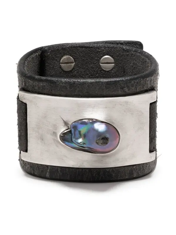 PARTS OF FOUR Amulet Pearl-detail Leather Cuff - Grey