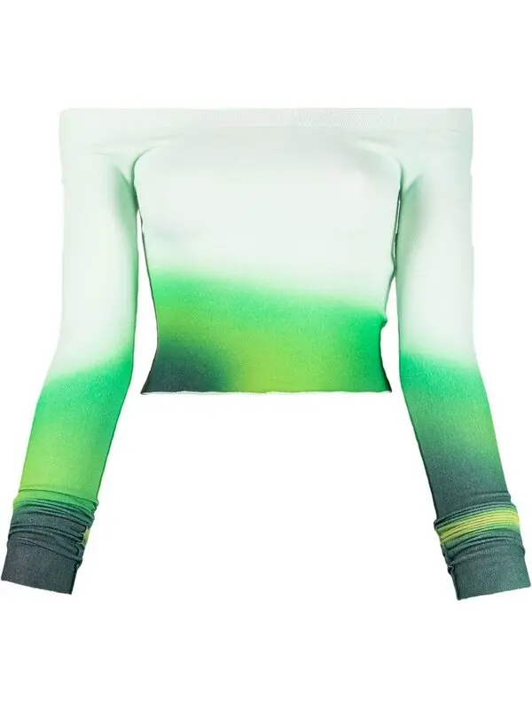 Off-White Off-shoulder Gradient Top - Green
