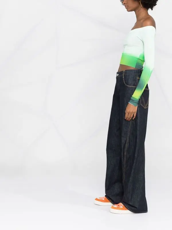 Off-White Off-shoulder Gradient Top - Green