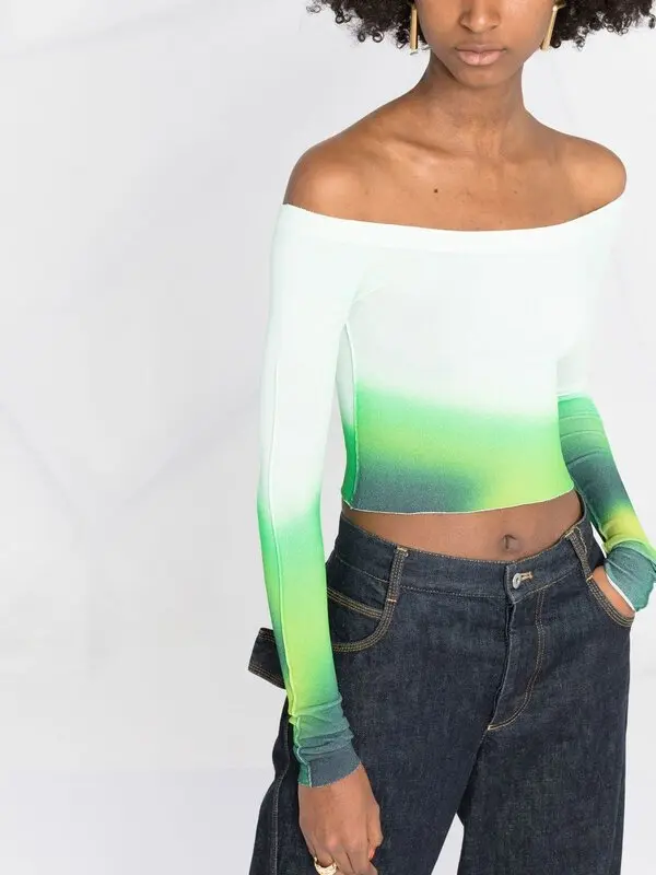 Off-White Off-shoulder Gradient Top - Green