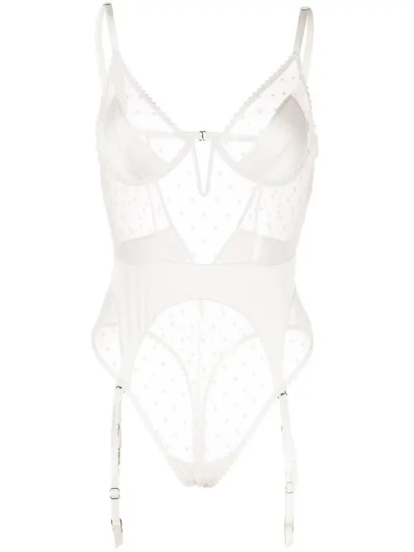FLEUR DU MAL Dotty Tulle Cupped Bodysuit - White