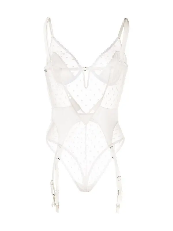 FLEUR DU MAL Dotty Tulle Cupped Bodysuit