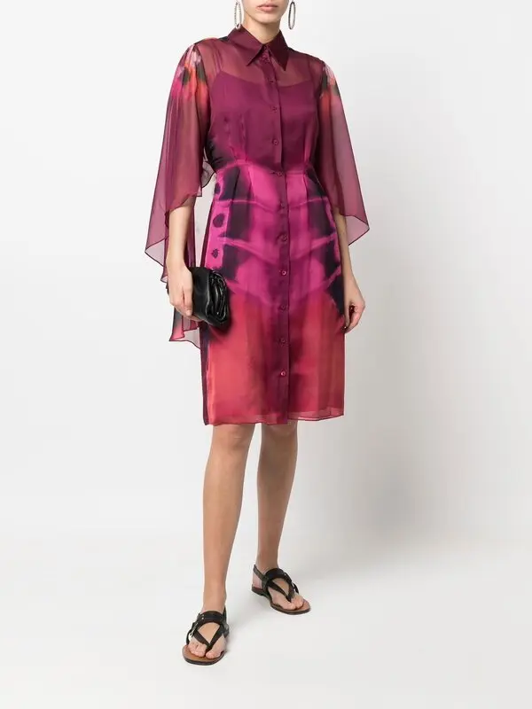 Alberta Ferretti Butterfly Print Semi-sheer Shirt Dress