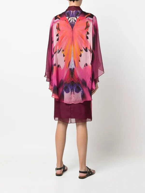 Alberta Ferretti Butterfly Print Semi-sheer Shirt Dress