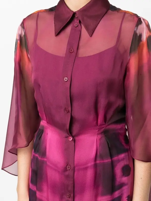 Alberta Ferretti Butterfly Print Semi-sheer Shirt Dress