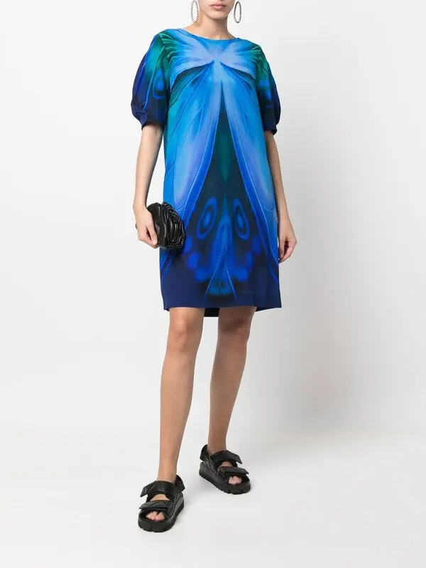 Alberta Ferretti Short Sleeve Butterfly Print Dress