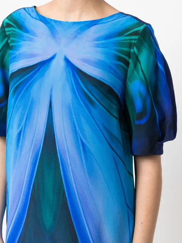 Alberta Ferretti Short Sleeve Butterfly Print Dress