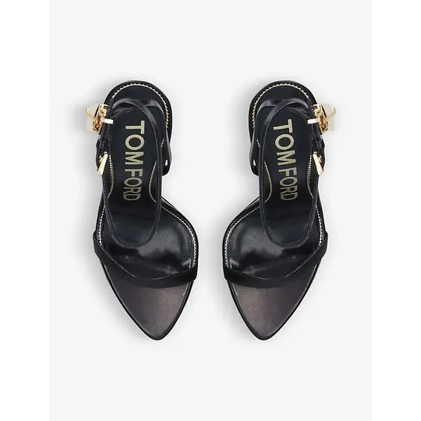 TOM FORD Padlock Leather Heeled Sandals - Black