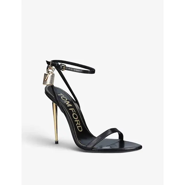 TOM FORD Padlock Leather Heeled Sandals - Black