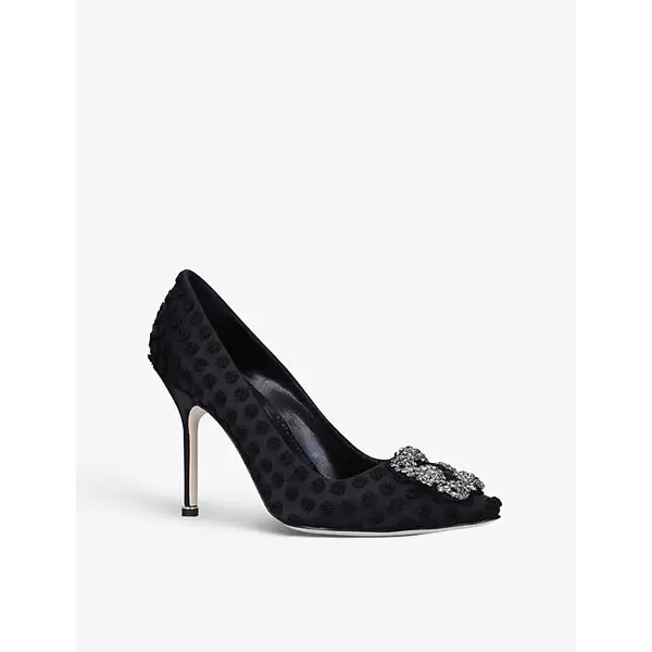 Manolo Blahnik Hangisi 105 Polka-dot Woven Courts