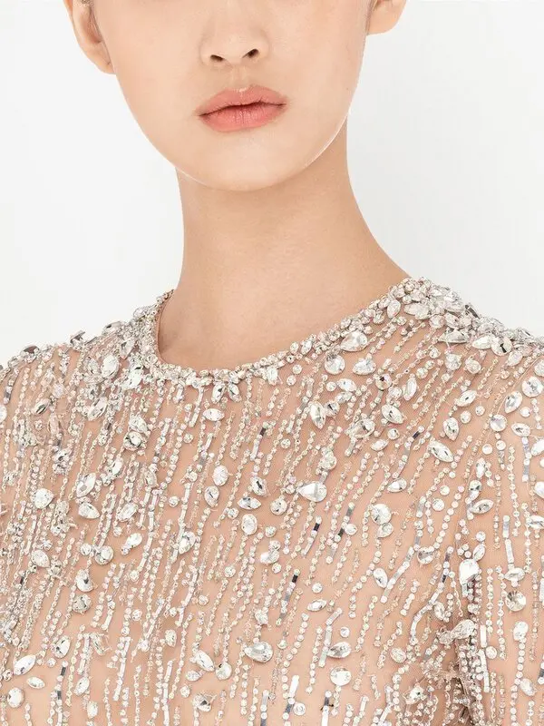Miu Miu Crystal-Embellished Sheer Top - Neutrals | Editorialist