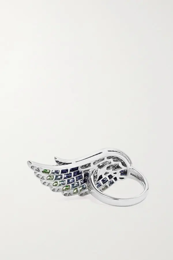 GARRARD Wings Embrace Peacock 18k White Multi-stone Ring