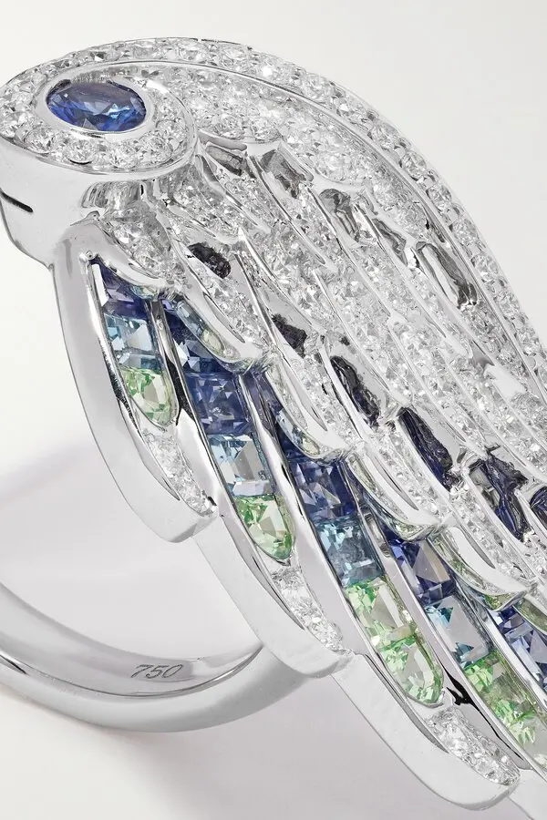 GARRARD Wings Embrace Peacock 18k White Multi-stone Ring