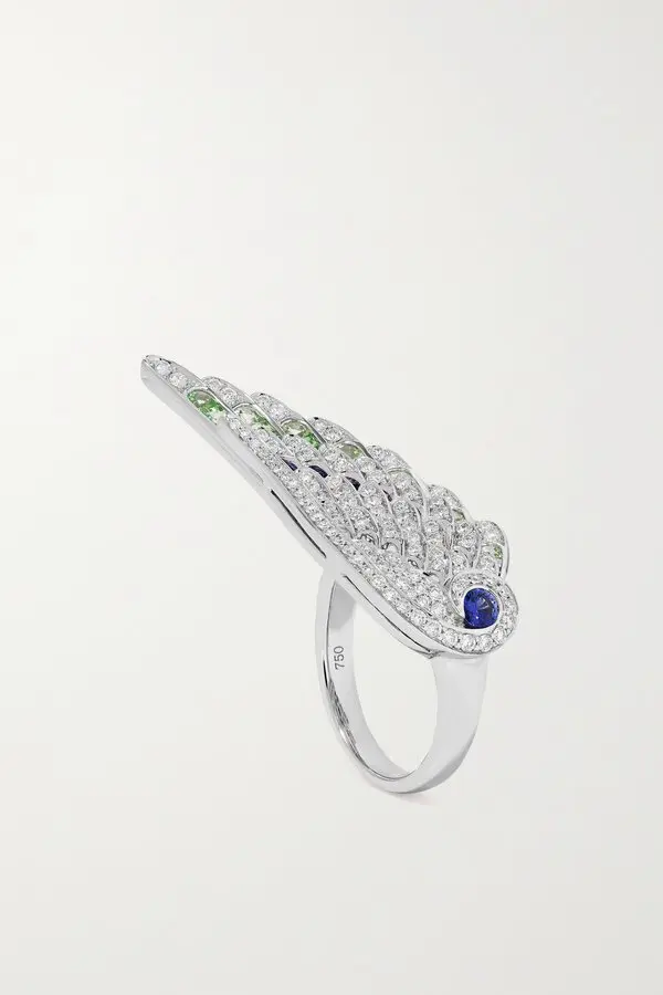 GARRARD Wings Embrace Peacock 18k White Multi-stone Ring
