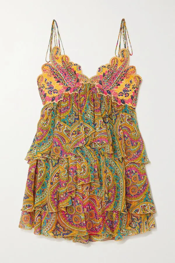 Etro Ruffled Embroidered Printed Silk-Chiffon Mini Dress In