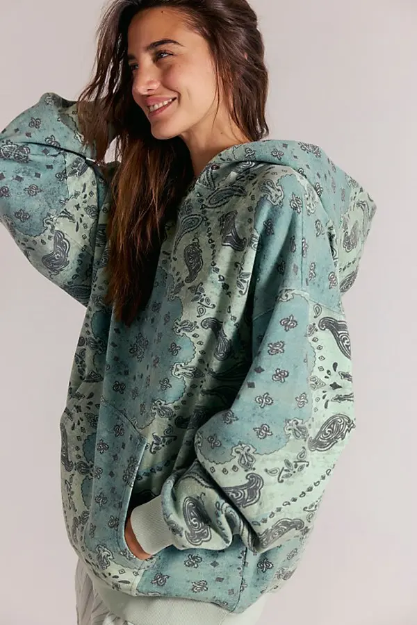 Free People We The Free It's A Vibe Printed Hoodie - Frost Combo