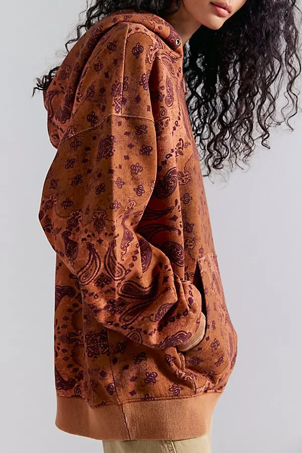 Free People Printed Hoodie - Rust Combo