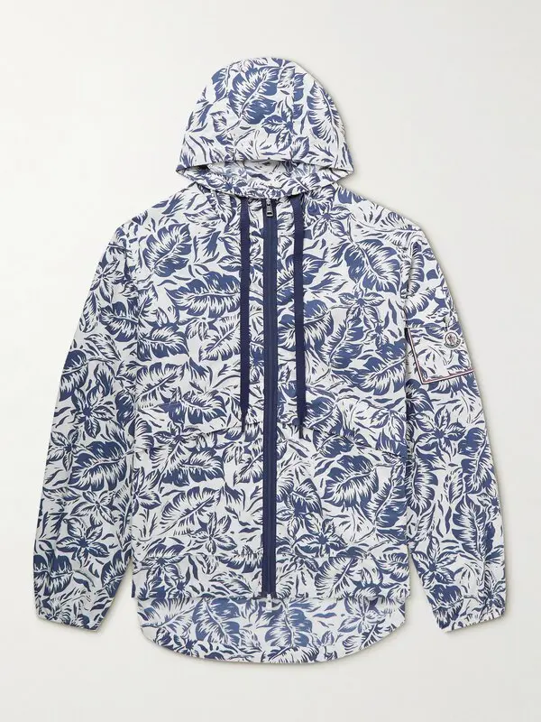 Moncler Ebizo Logo-appliquéd Printed Cotton Hooded Jacket - Blue