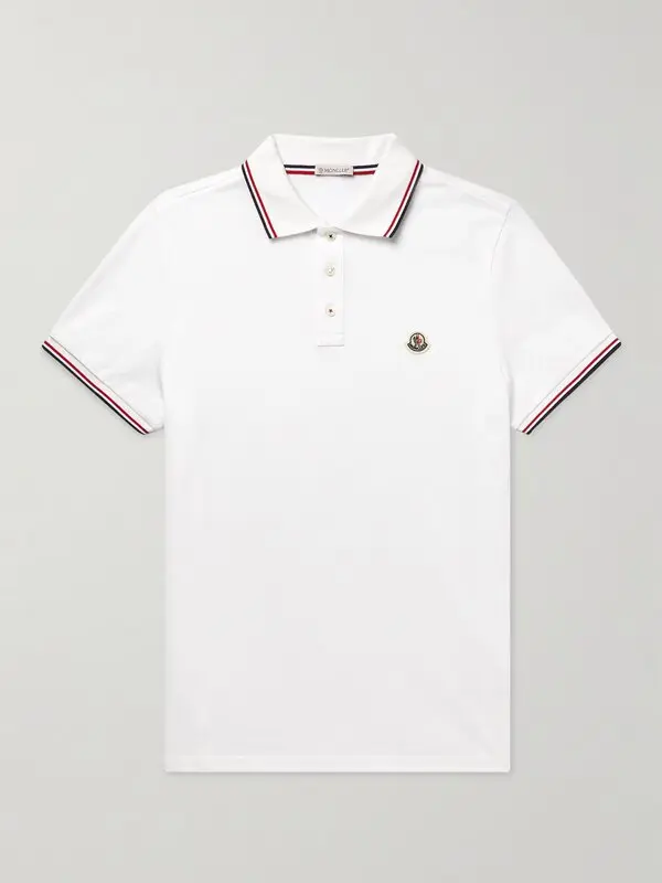 Moncler Logo-appliquéd Striped Cotton-piqué Polo Shirt - White