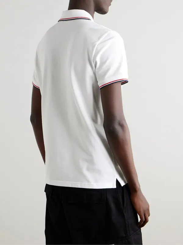 Moncler Logo-appliquéd Striped Cotton-piqué Polo Shirt - White
