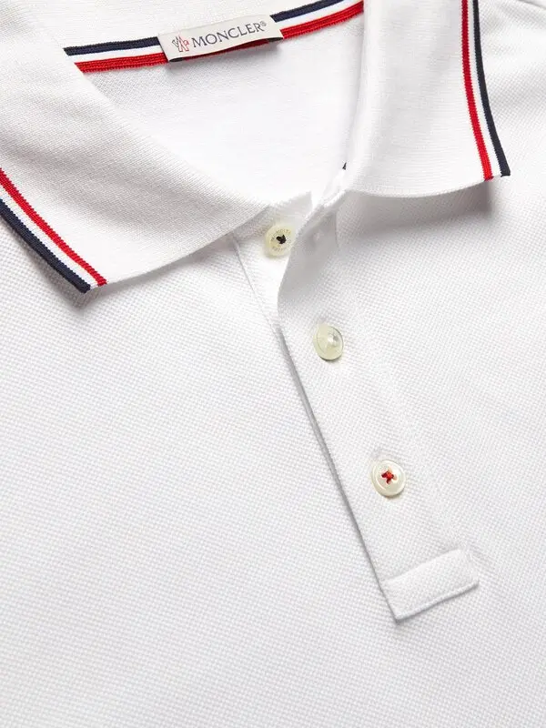 Moncler Logo-appliquéd Striped Cotton-piqué Polo Shirt - White