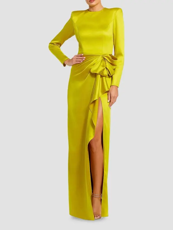 Mac Duggal Satin Power Shoulder Gown - Chartreuse