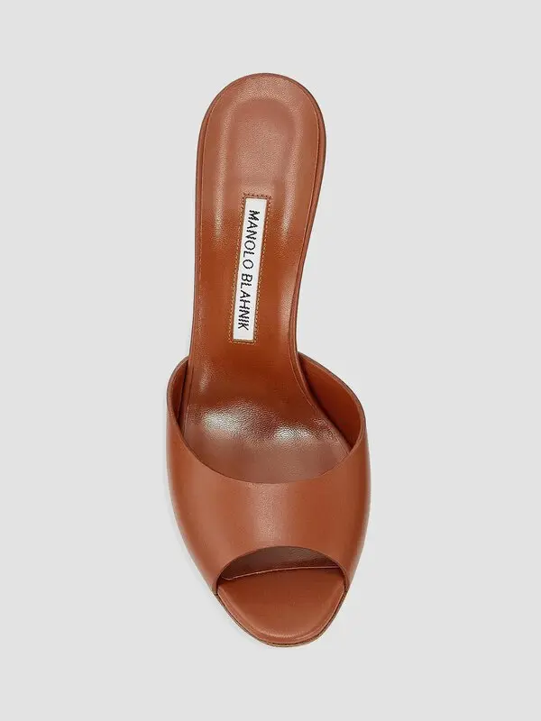 Manolo Blahnik Jadarona 70mm Leather Mules - Brown