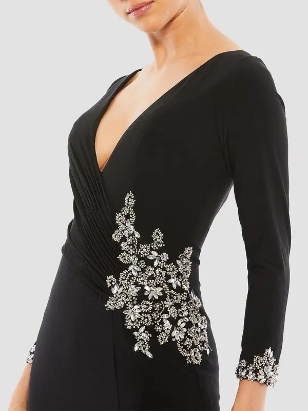 Mac Duggal Jersey Embellished Long-sleeve Gown