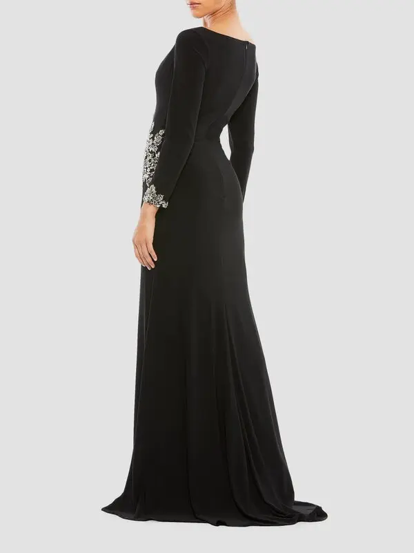 Mac Duggal Jersey Embellished Long-sleeve Gown