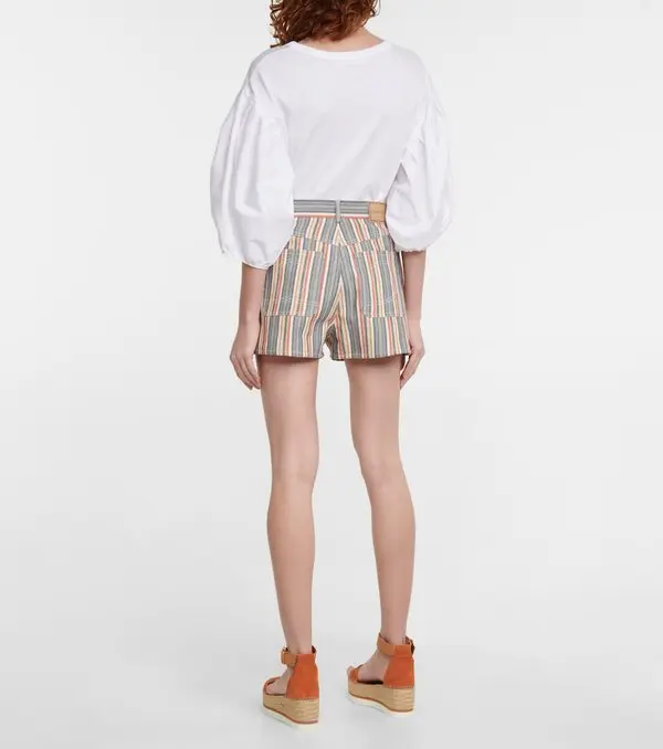 See By Chloé Striped Denim Shorts