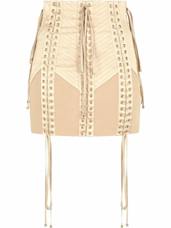 Dolce & Gabbana Lace-up Jersey Miniskirt - Neutrals