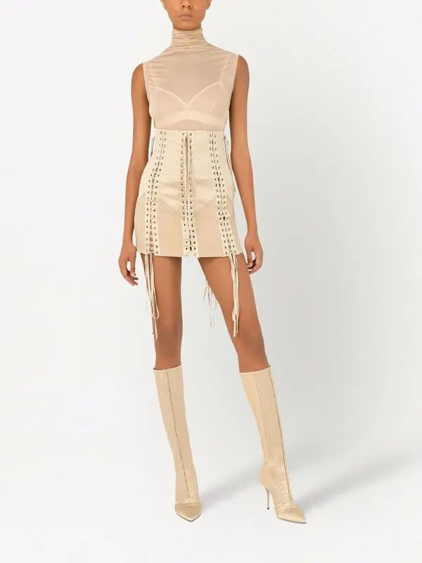 Dolce & Gabbana Lace-up Jersey Miniskirt - Neutrals