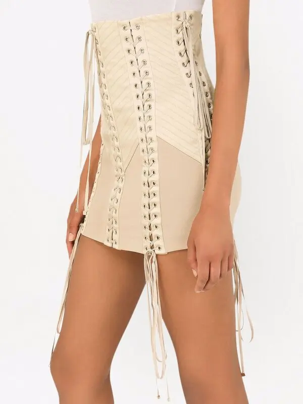 Dolce & Gabbana Lace-up Jersey Miniskirt - Neutrals