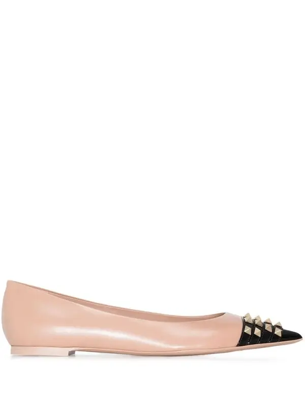 Valentino Garavani Rockstud Leather Ballet Pumps - Neutrals