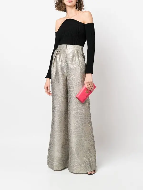 Alberta Ferretti Wide-leg Metallic Jacquard Trousers