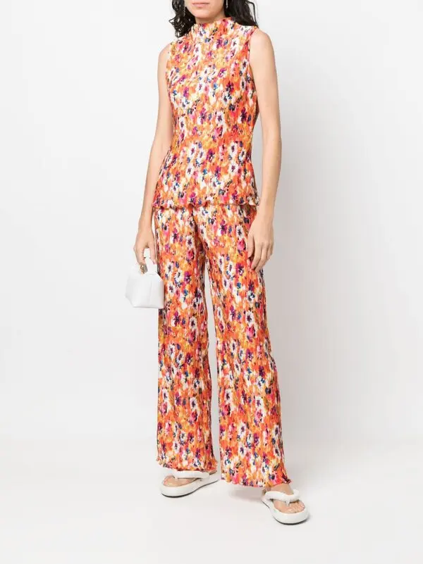 MSGM Pleated Floral-print Trousers - Orange
